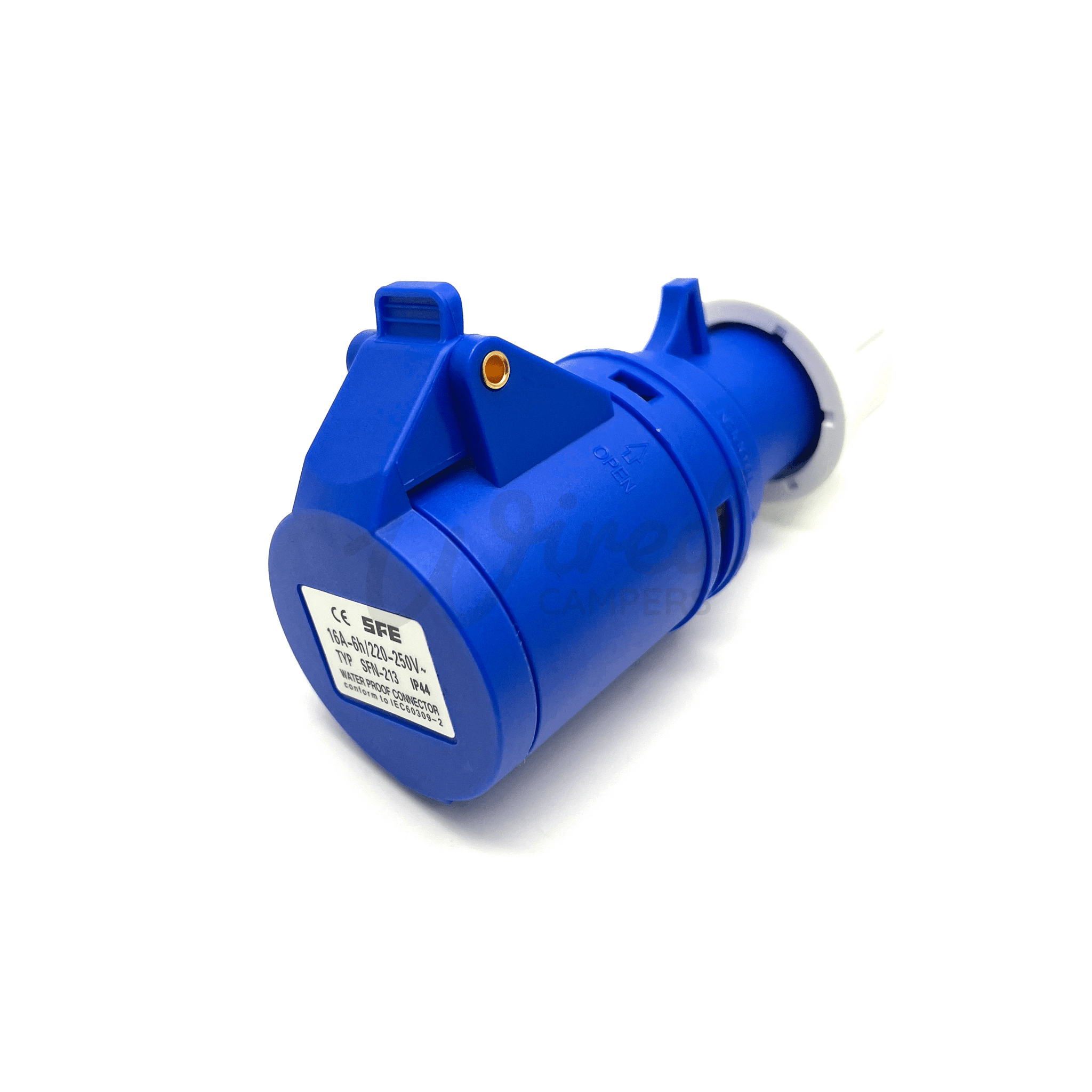 16A 2P+E Blue Female Camper Van Hook Up Plug With Flap IP44
